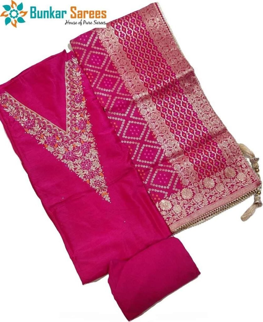Rani Chanderi Silk Unstitched Suit - Bunkar Sarees