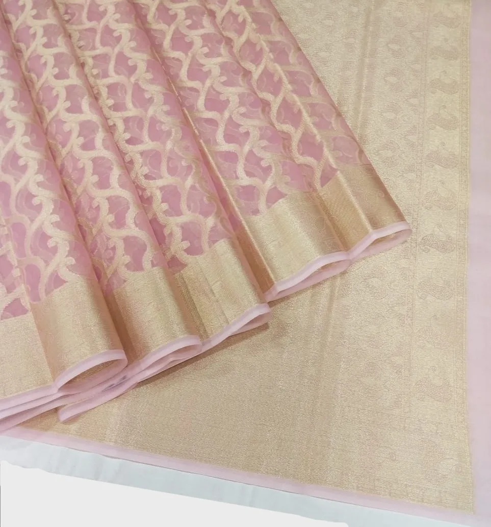 Pink Handloom Organza Saree - Bunkar Sarees