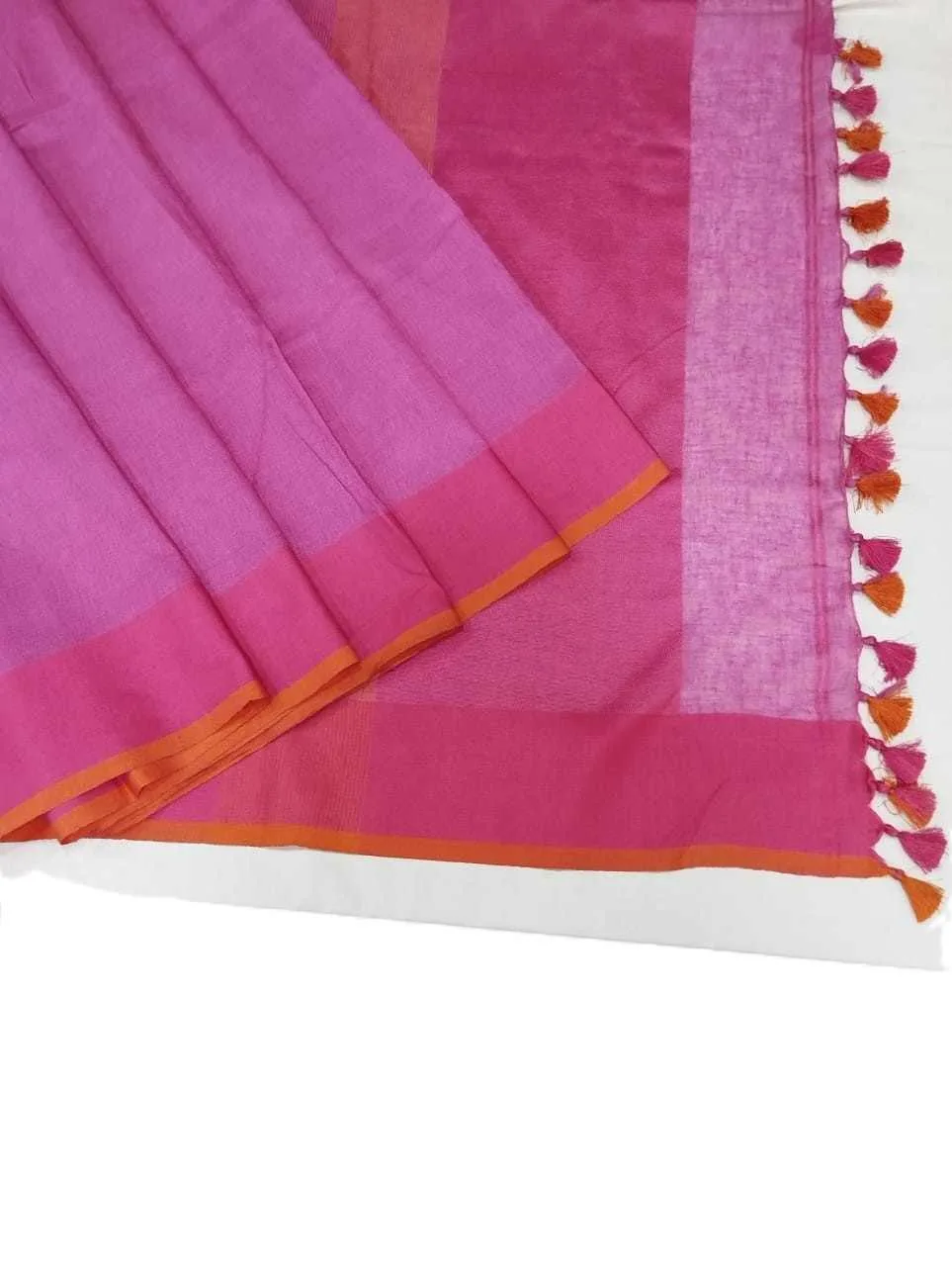 Pink Handloom Pure Linen Saree - Bunkar Sarees